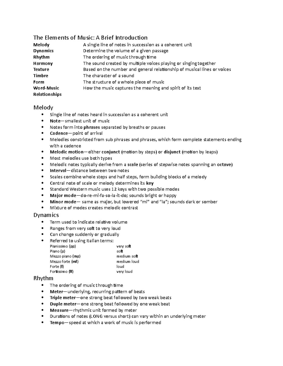 Module 1 Notes The Elements Of Music A Brief Introduction Melody A module-1-notes-the-elements-of-music-a-brief-introduction-melody-a