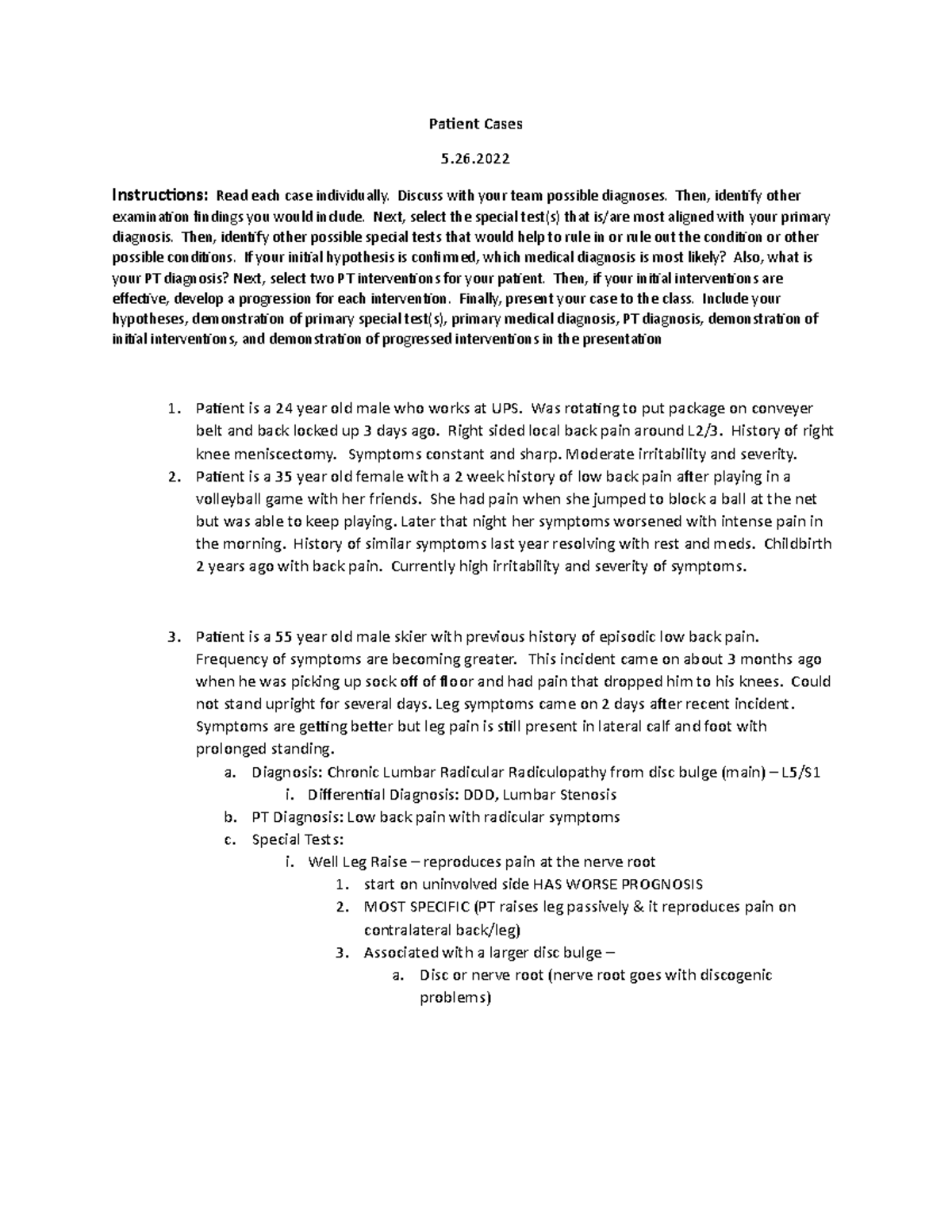 Lab 6 Patient Cases - Patient Cases Instructions: Read each case ...