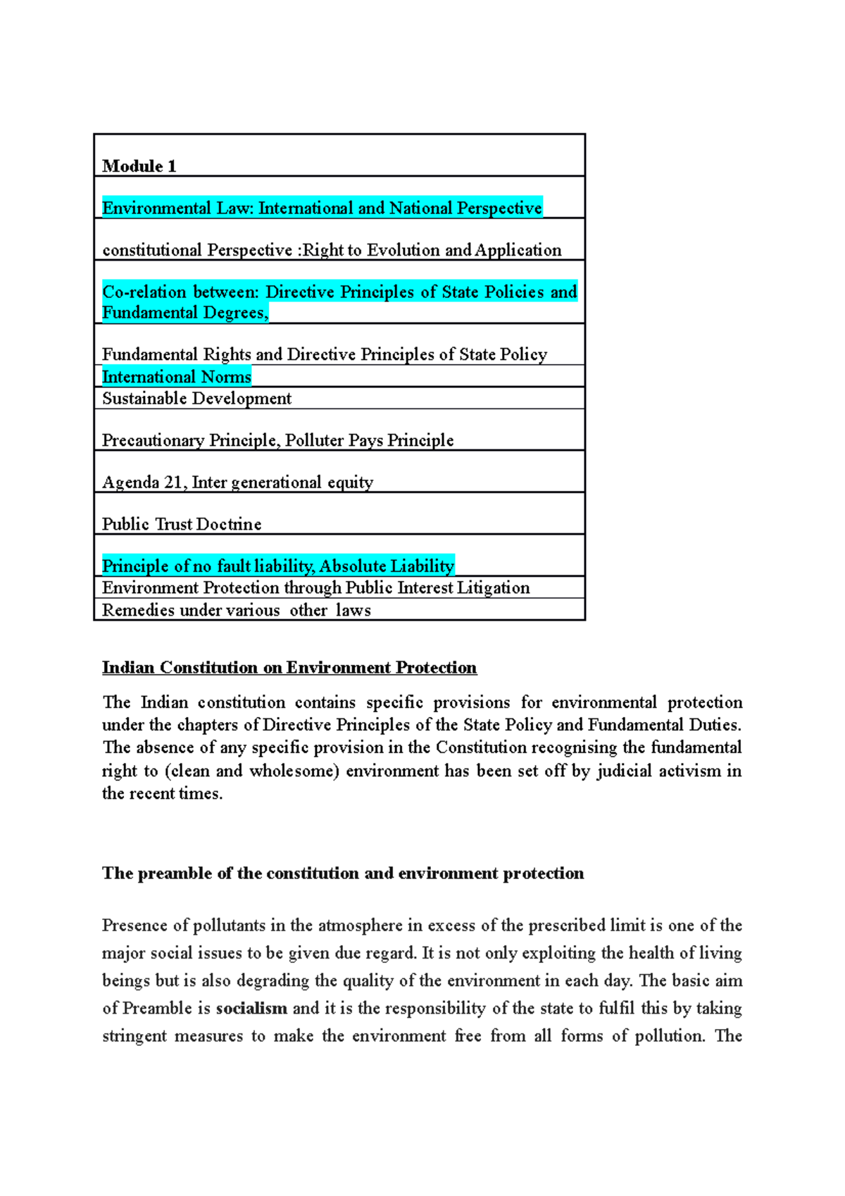 Module 1 el - course structure for environment law - Module 1 ...
