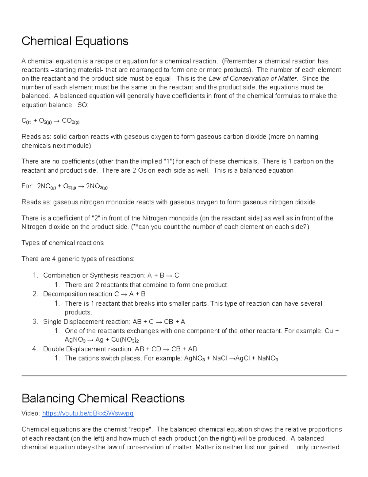 Chemical Equations & Predicting Reaction Products - Chemical Equations ...