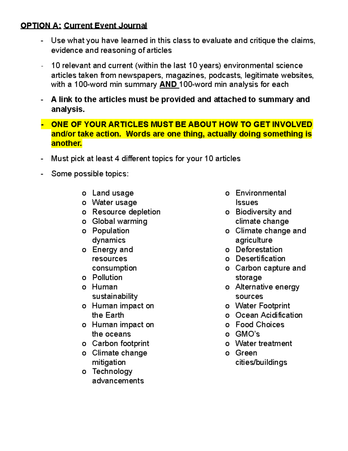 Final Project Options A-C - OPTION A: Current Event Journal - Use what ...