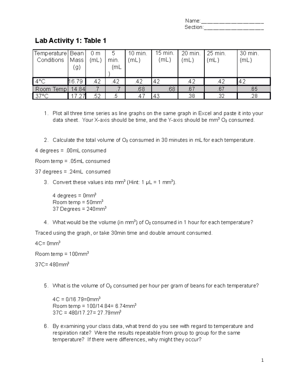Lab 4 for BIO 111 - Section:____________________ Lab Activity 1: Table ...