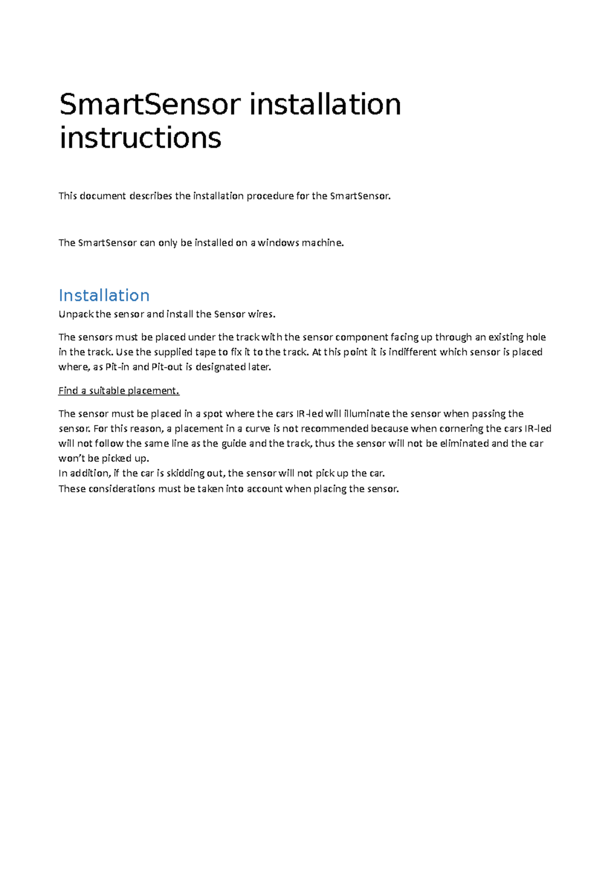 Manual - Arduino Smart - SmartSensor installation instructions This ...