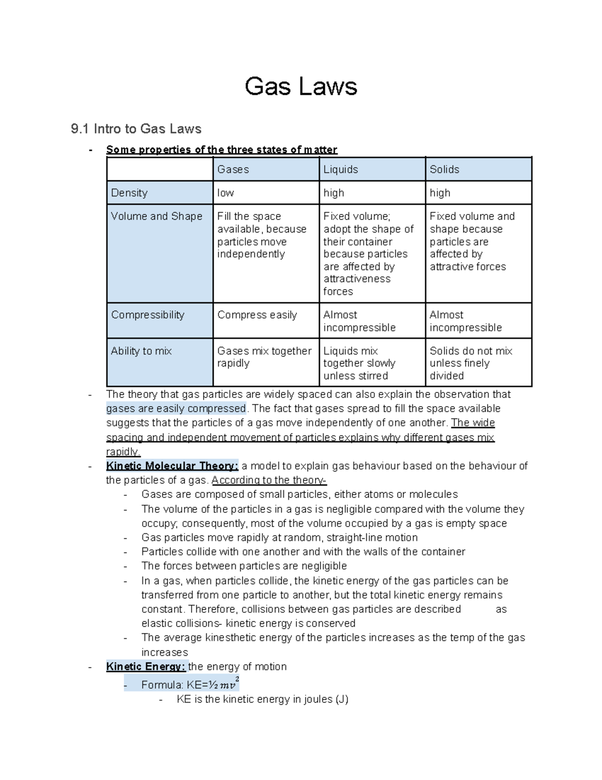 Gas Laws: Intro to Gas Properties Kinetic Molecular Theory and Pressure ...