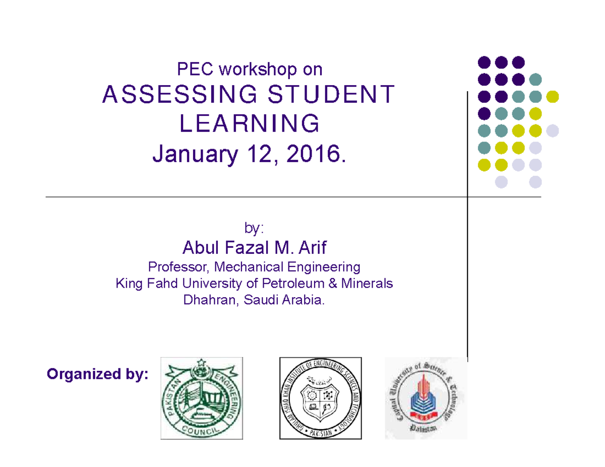 Assessing- Student- Learning - PEC workshop on ASSESSI N G ST U DEN T ...