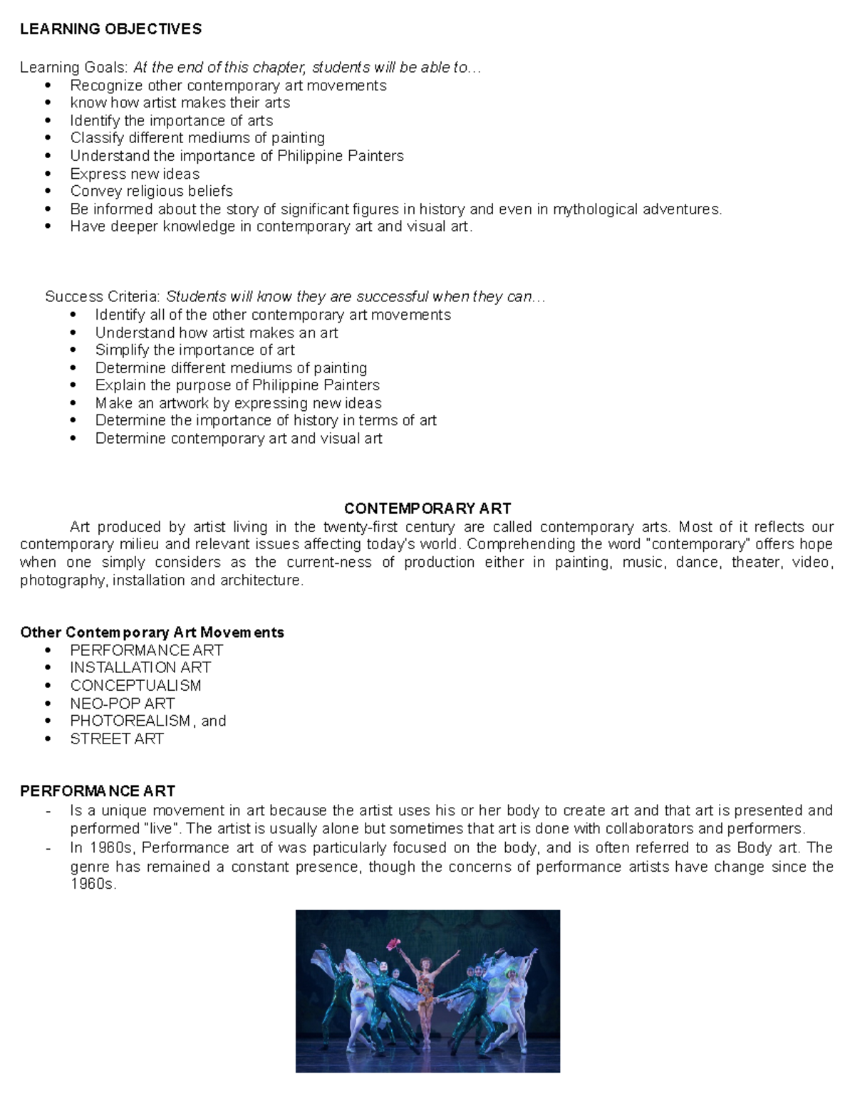 Group 9 Written Report Art Appreciaton - LEARNING OBJECTIVES Learning ...