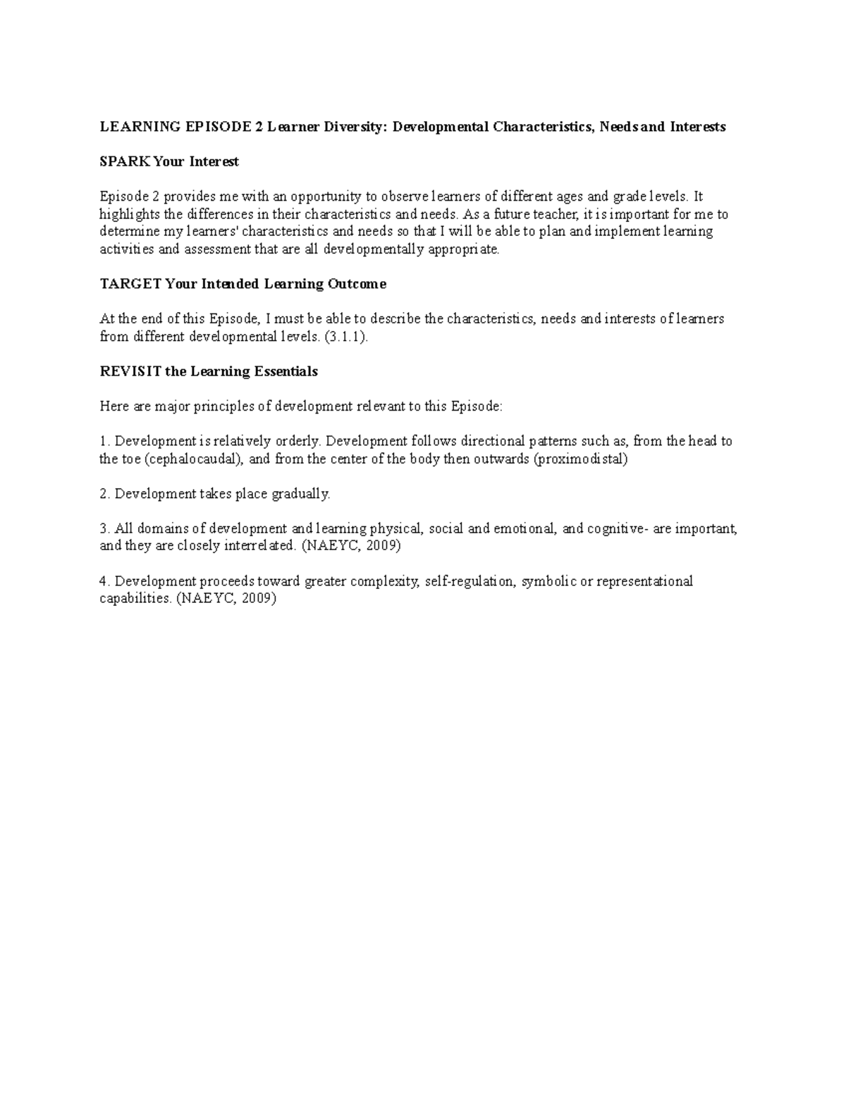 FS 1 Episode 2 - Field Study 1 - LEARNING EPISODE 2 Learner Diversity ...