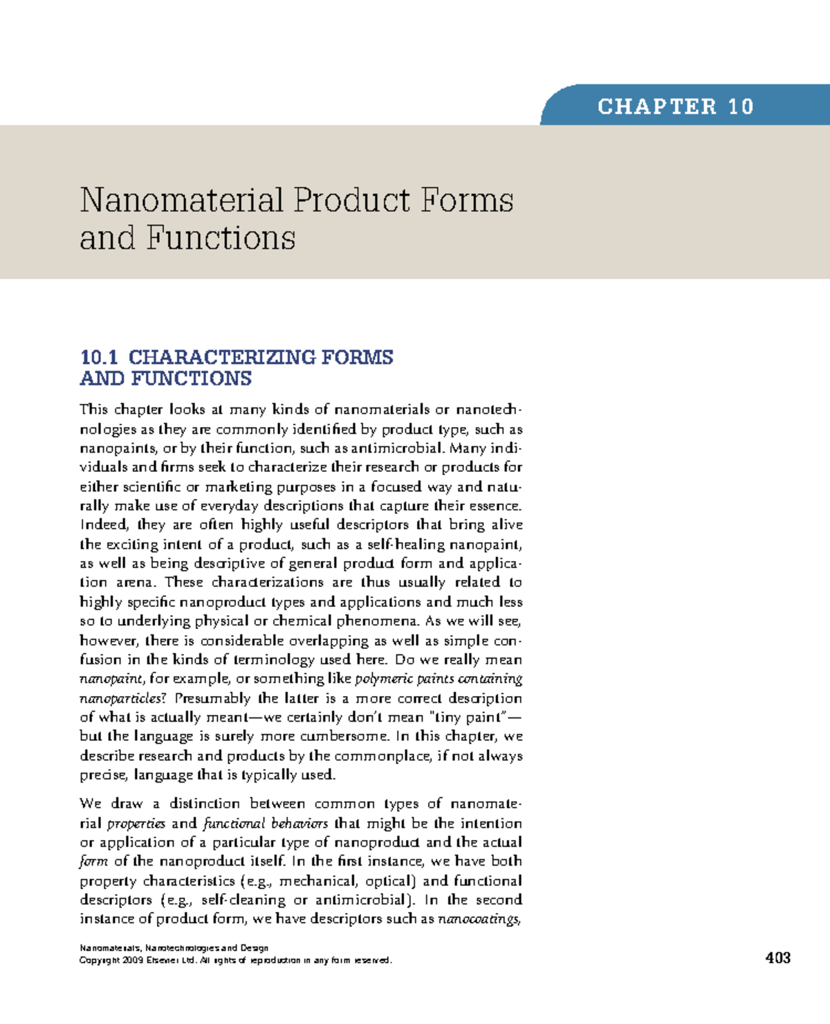 Chapter 10 Nanomaterial Product Forms 2009 Nanomaterials ...