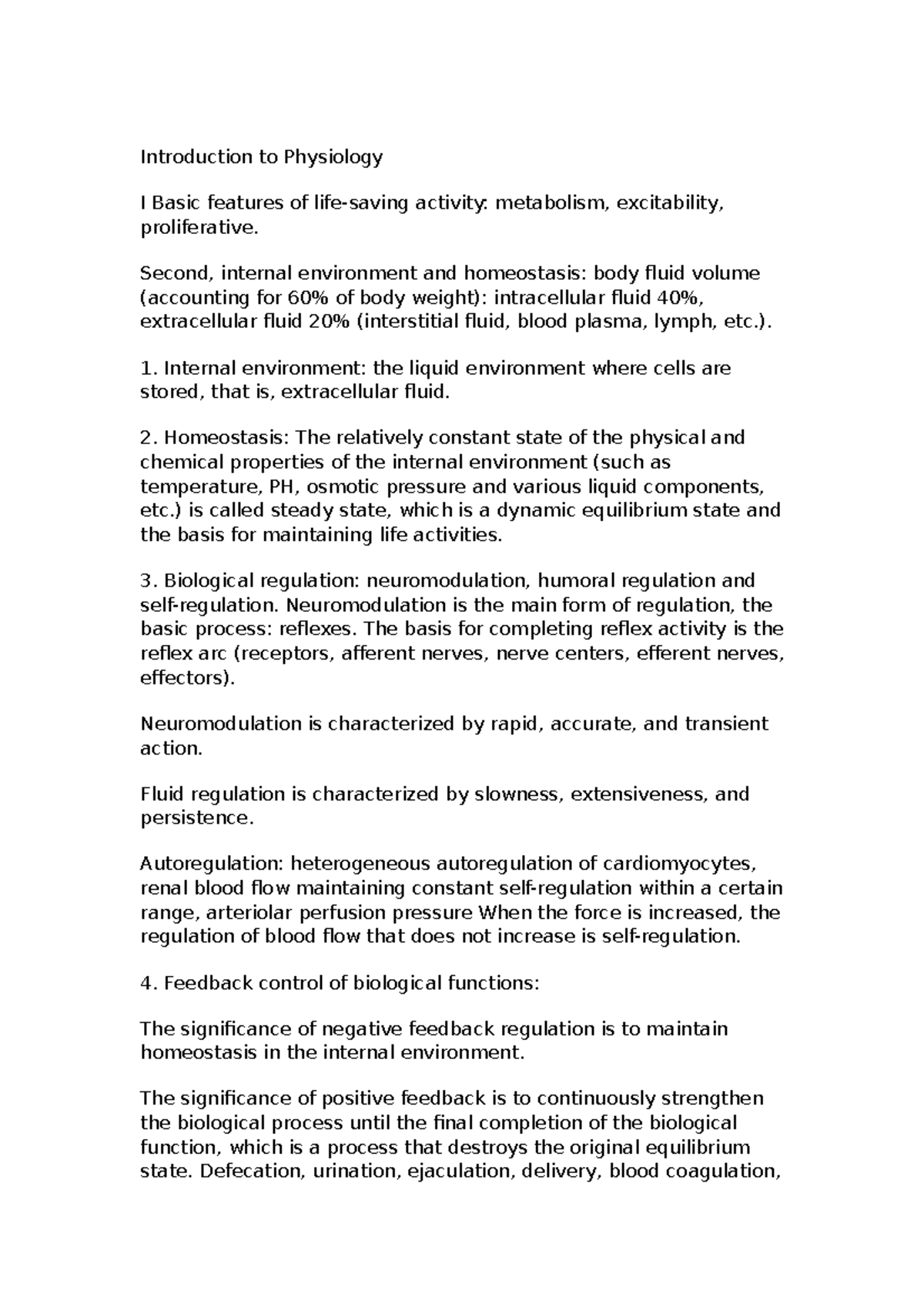 Introduction to Physiology - Second, internal environment and ...