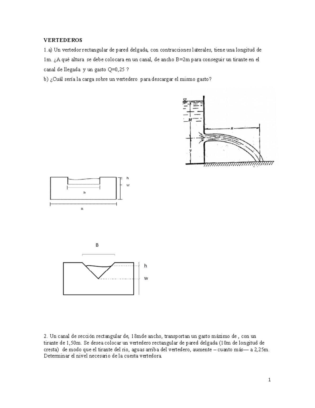 378878679-ejercicios-2 - VERTEDEROS Un vertedor rectangular de pared delgada, con contracciones ...