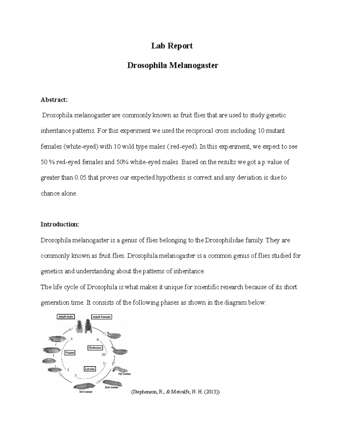 Lab report Final - lab - Lab Report Drosophila Melanogaster Abstract ...