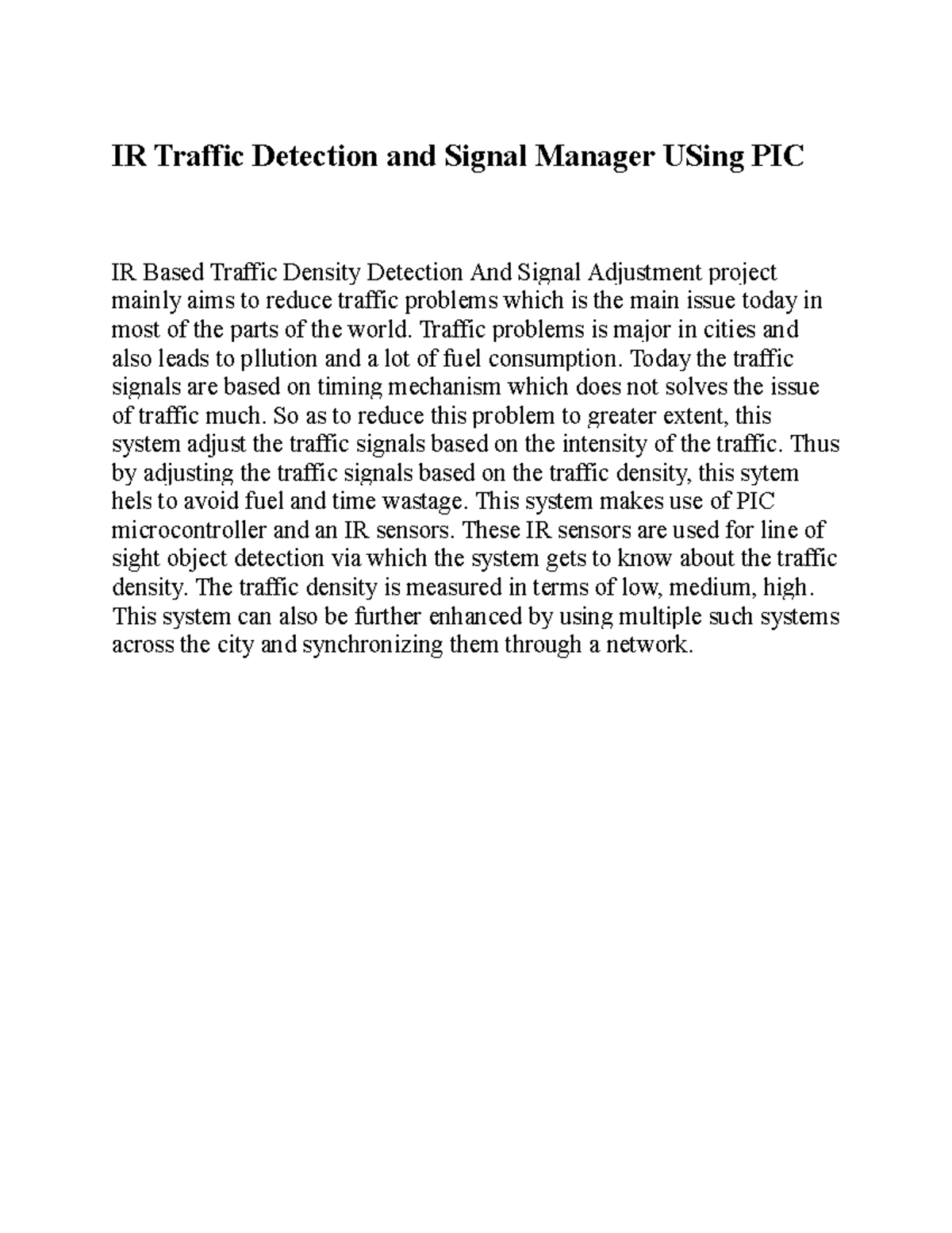 N259 - IR Traffic Detection and Signal Manager USing PIC IR Based ...
