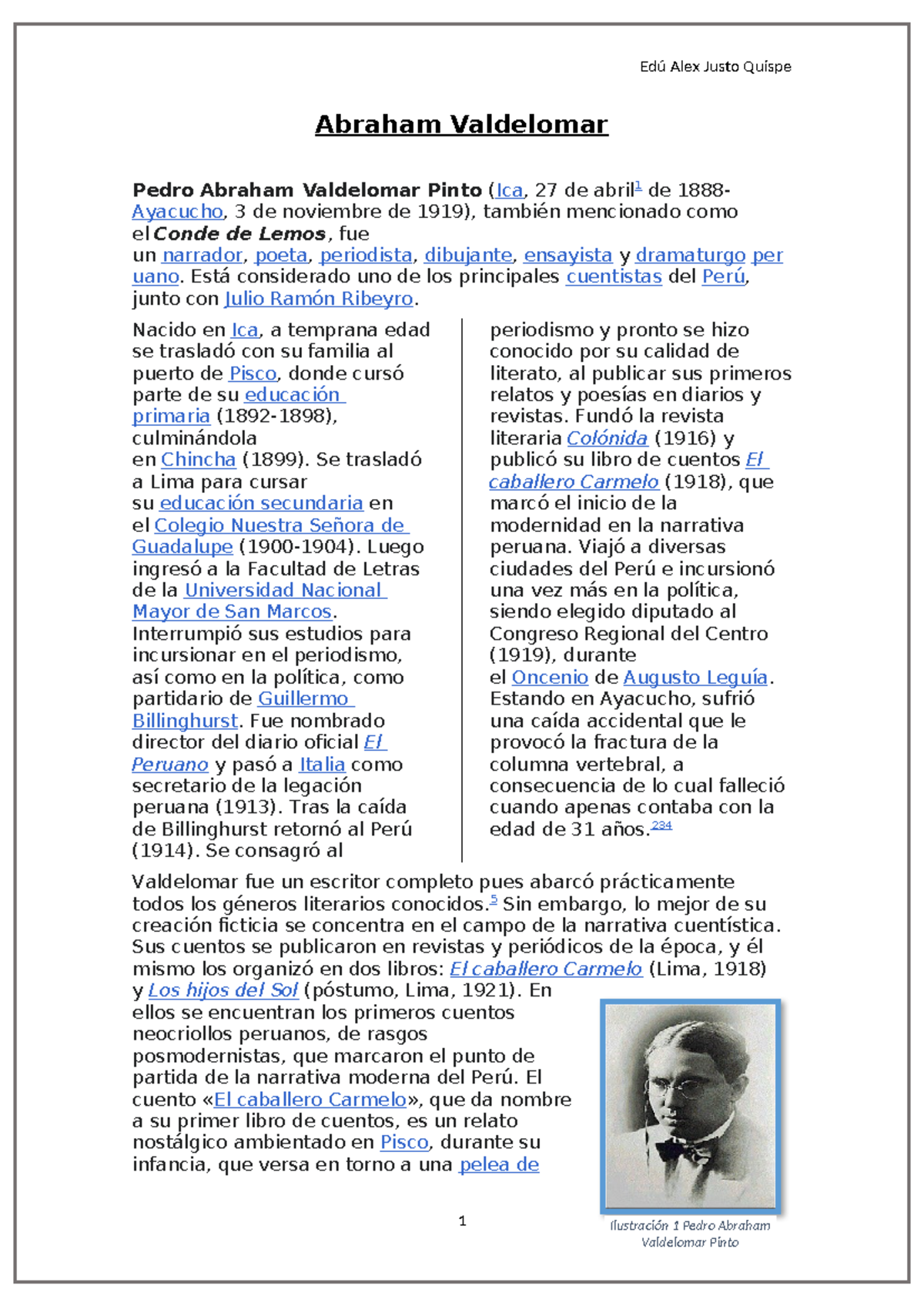 Abraham Valdelomar - Está considerado uno de los principales cuentistas ...
