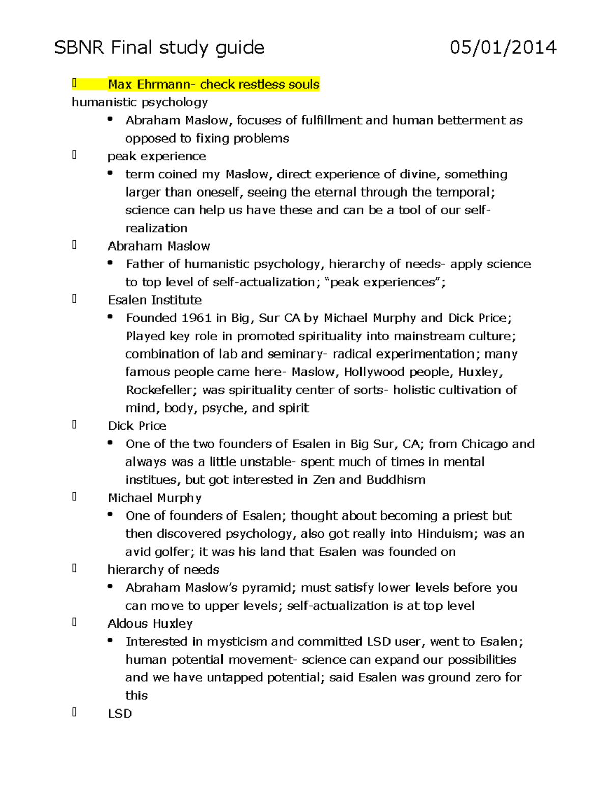 SBNR Study guide - SBNR Final study guide 05/01/ Max Ehrmann- check ...