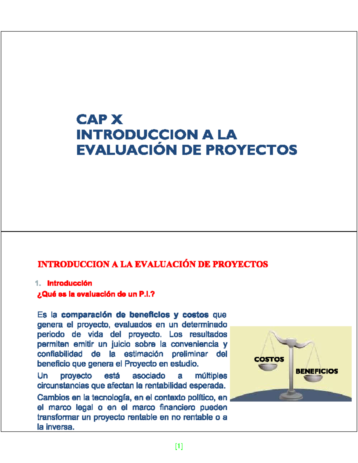 Capitulo 10M - características de proyecto - CAP X INTRODUCCION A LA EVALUACIÓN DE PROYECTOS ...