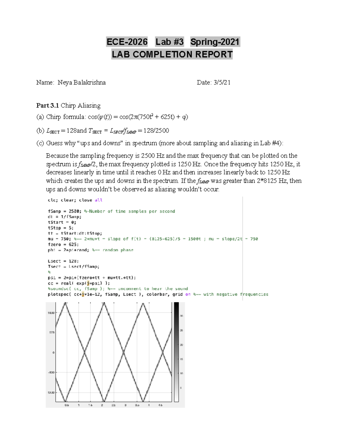 Lab #3 Report + Code - ECE-2026 Lab #3 Spring- LAB COMPLETION REPORT ...