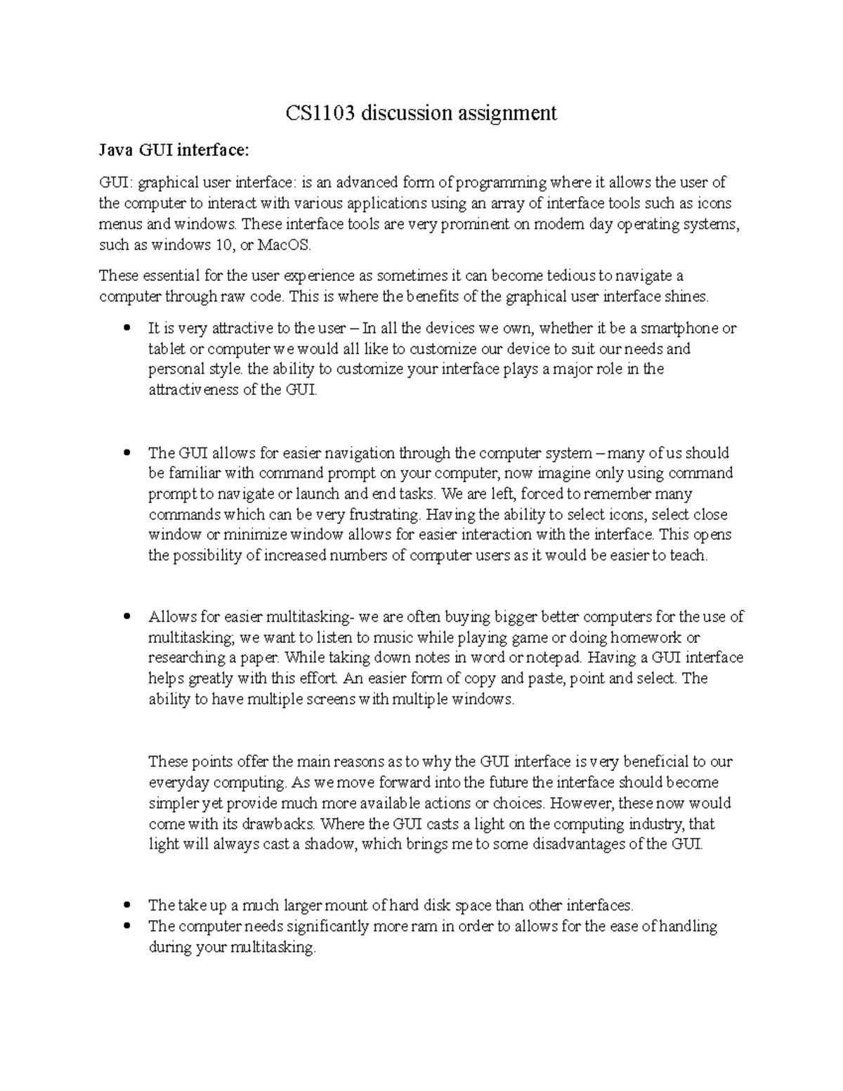 Cs1103 Discussion Assignment Unit 8 Cs1103 Discussion Assignment Java Gui Interface Gui