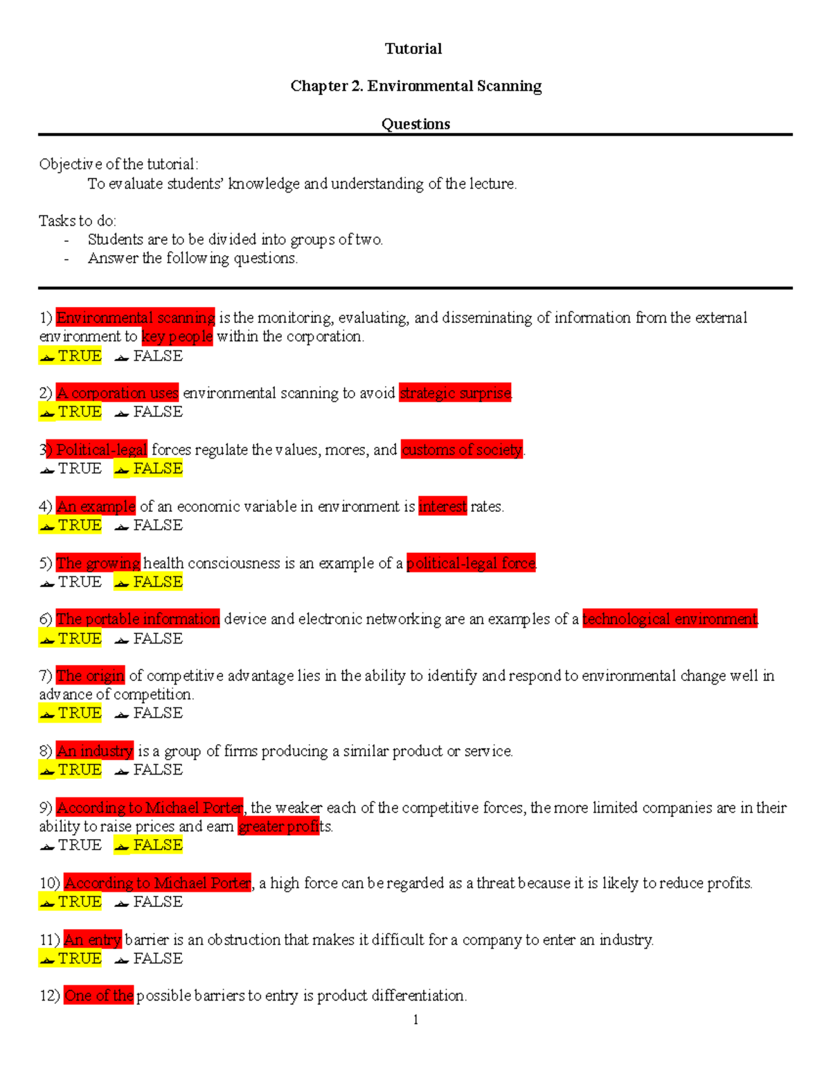 Chapter 2. Environmental Scanning - Questions - Tutorial Chapter 2 ...