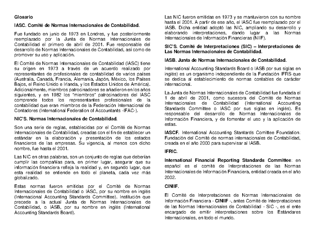 Glosario Contabilidad Internacional I - Glosario IASC. Comité de Normas ...