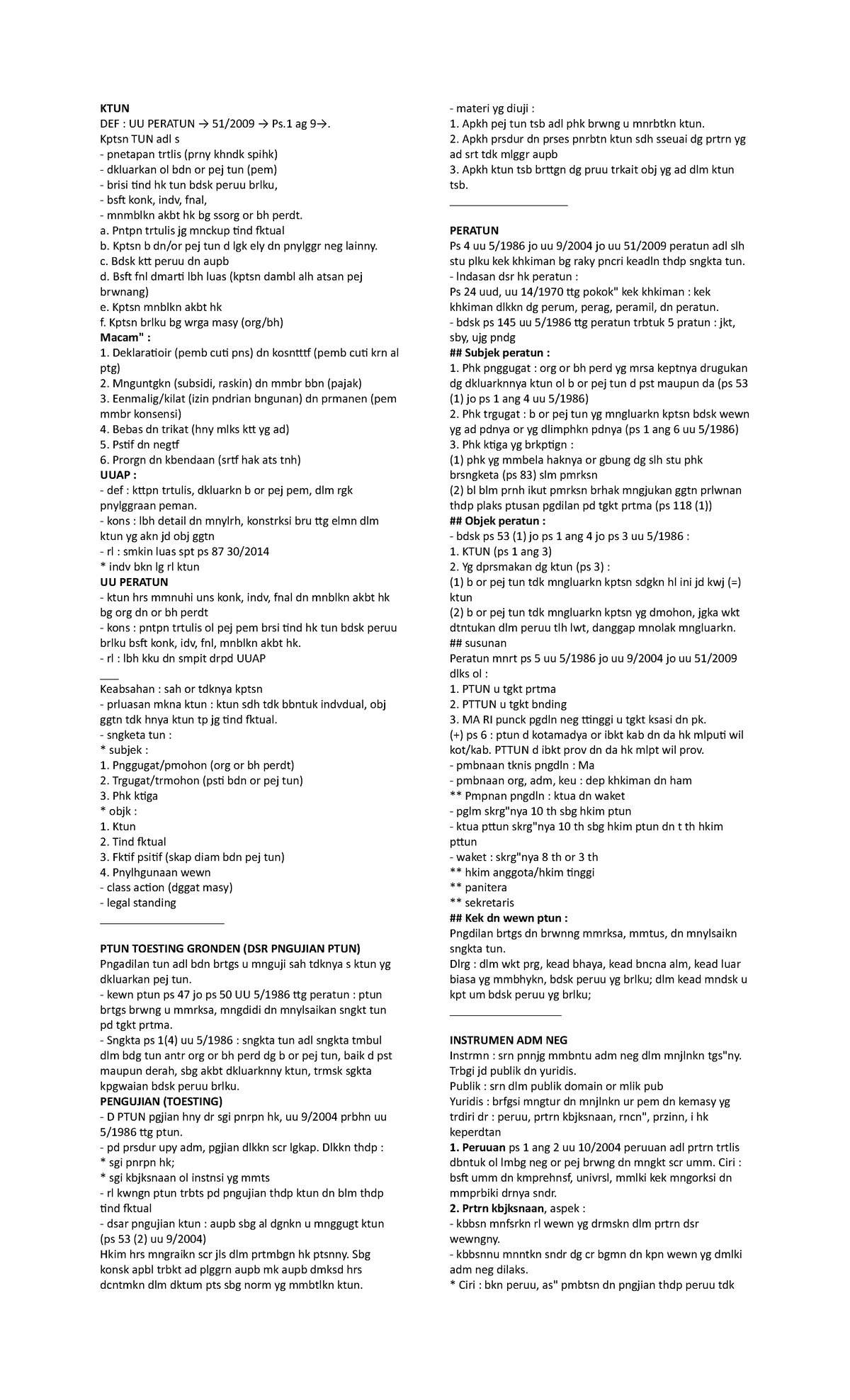 Bahan UAS Hukum Administrasi Negara - KTUN DEF : UU PERATUN → 51/2009 → ...
