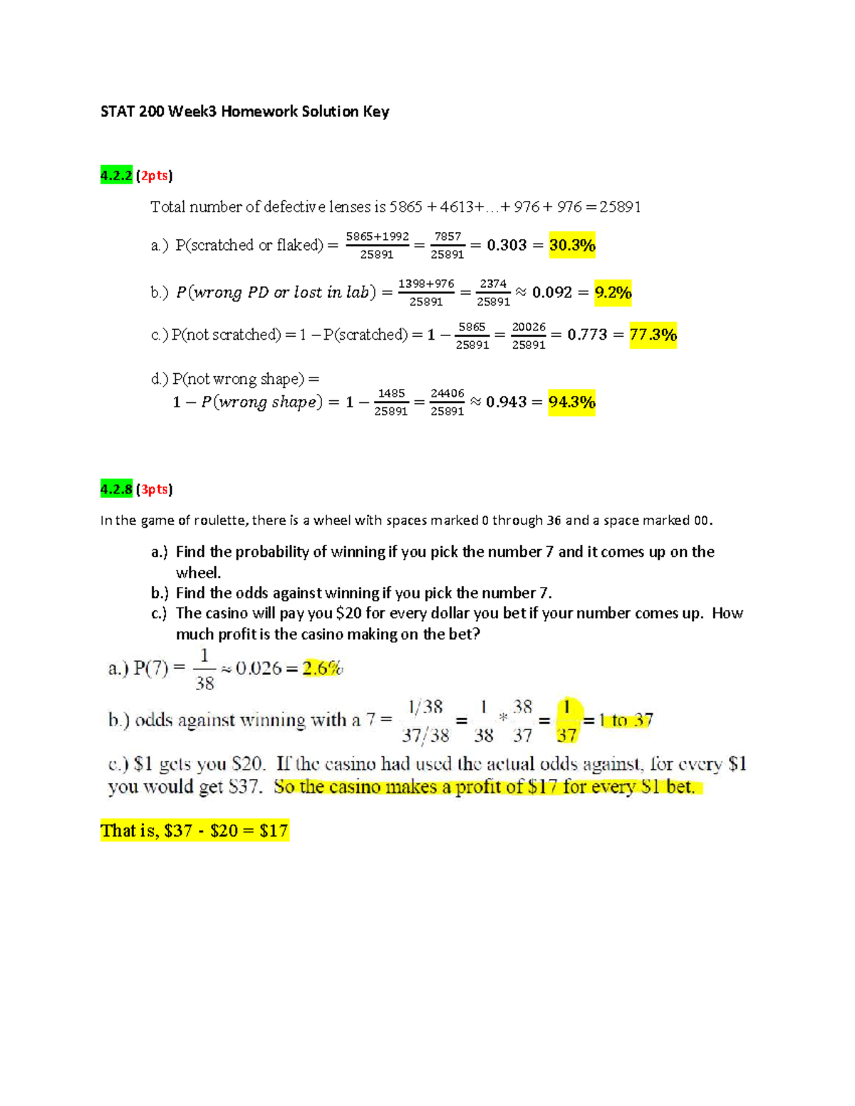 STAT 200 Week 3 HW Soln Key - STAT 200 Week3 Homework Solution Key 4.2 ...