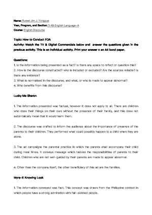 EL 311 English Discourse -Chapter 2 Discourse Grammar - EL311 ENGLISH DISCOURSE CHAPTER II ...