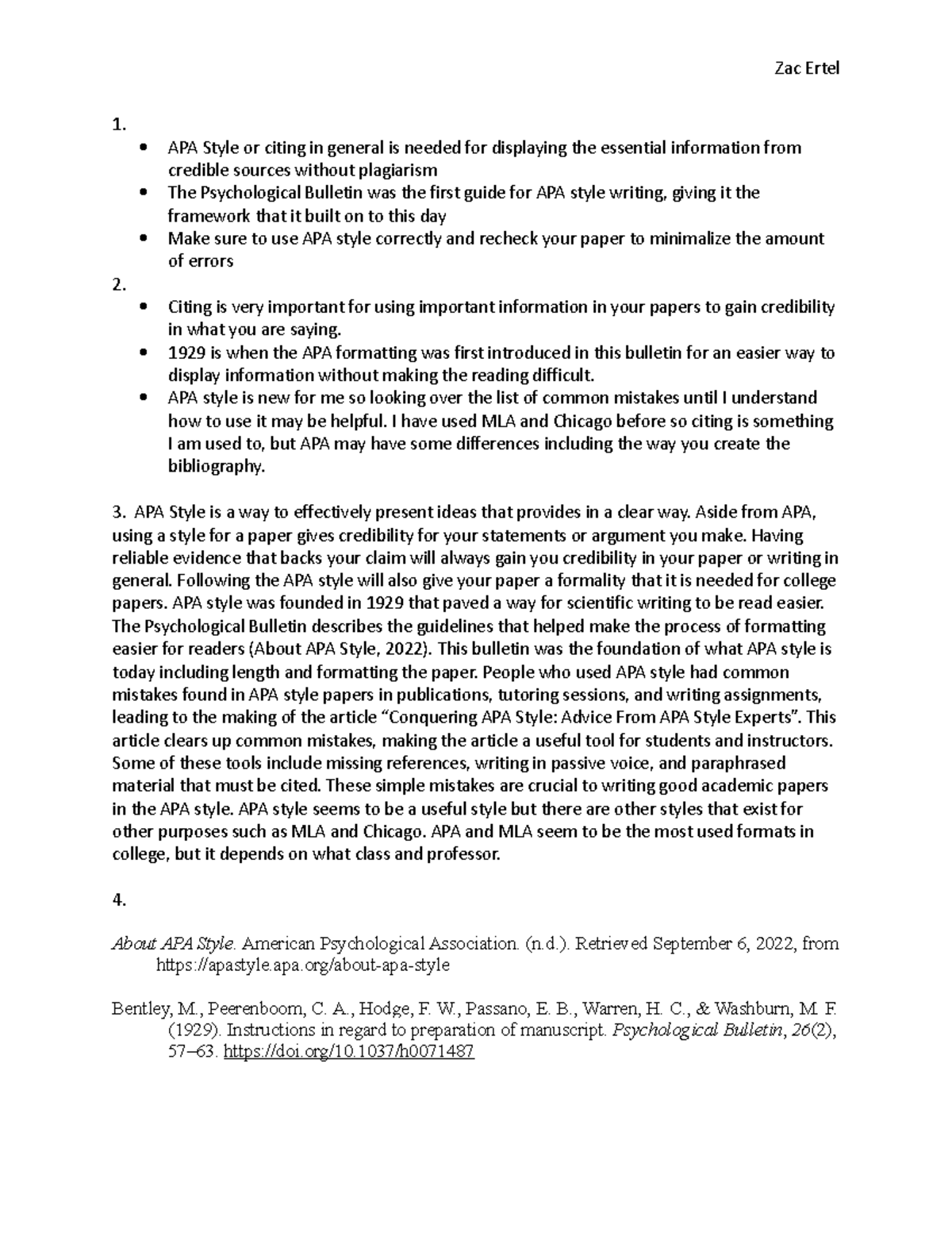 Brief Content Reflection 1 - Zac Ertel 1. APA Style or citing in ...