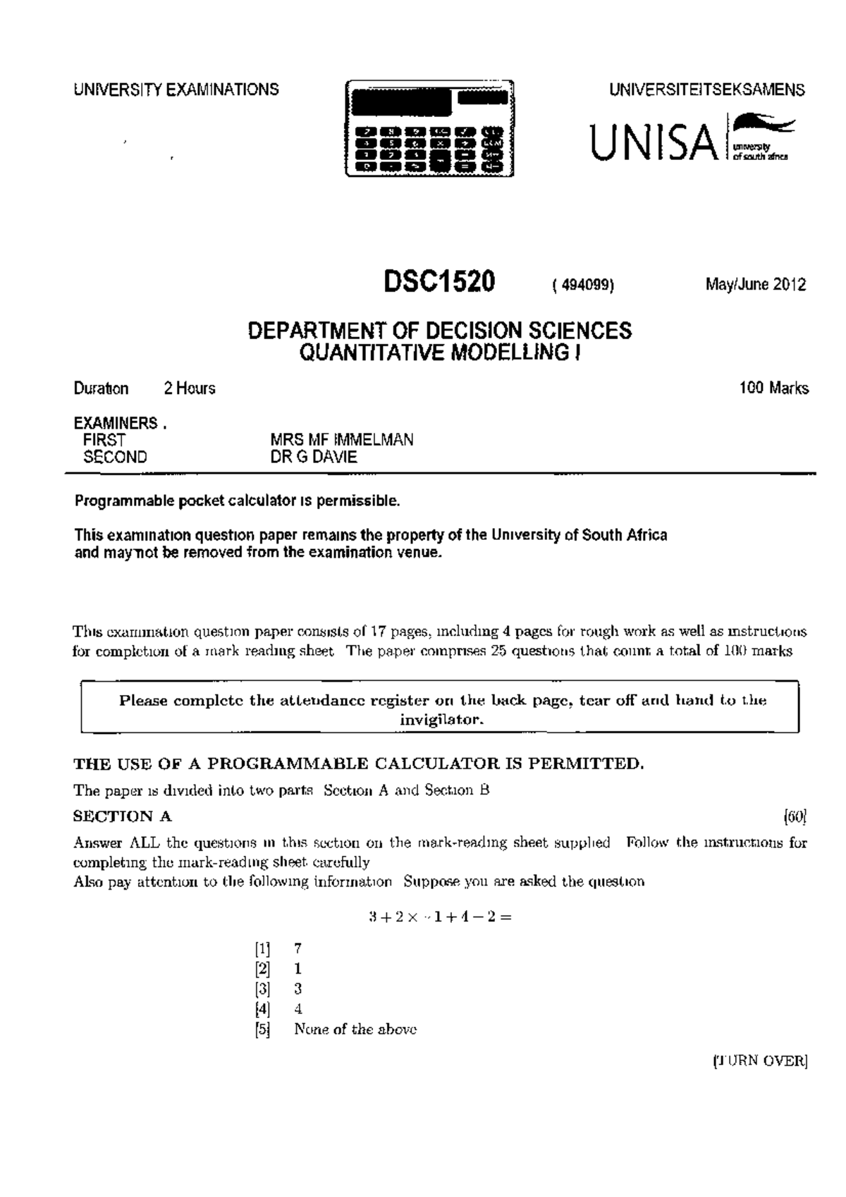 DSC1520 Past paper 2 - DSC1520 - Studocu