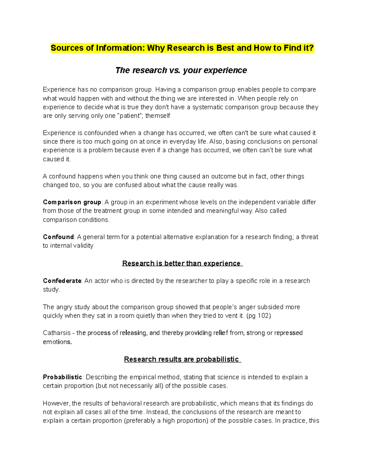 Chapter 2 Notes - Research - Sources of Information: Why Research is ...