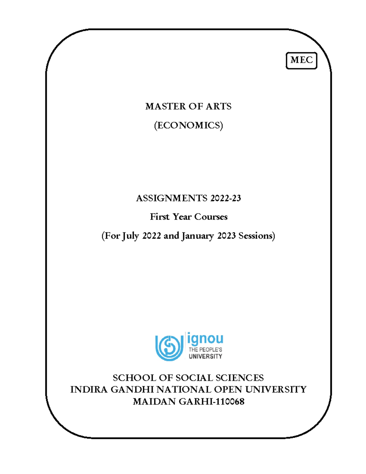 MA Part-I English 07 March 2023 - MEC MASTER OF ARTS (ECONOMICS) ASSIGNMENTS 2022- First Year ...