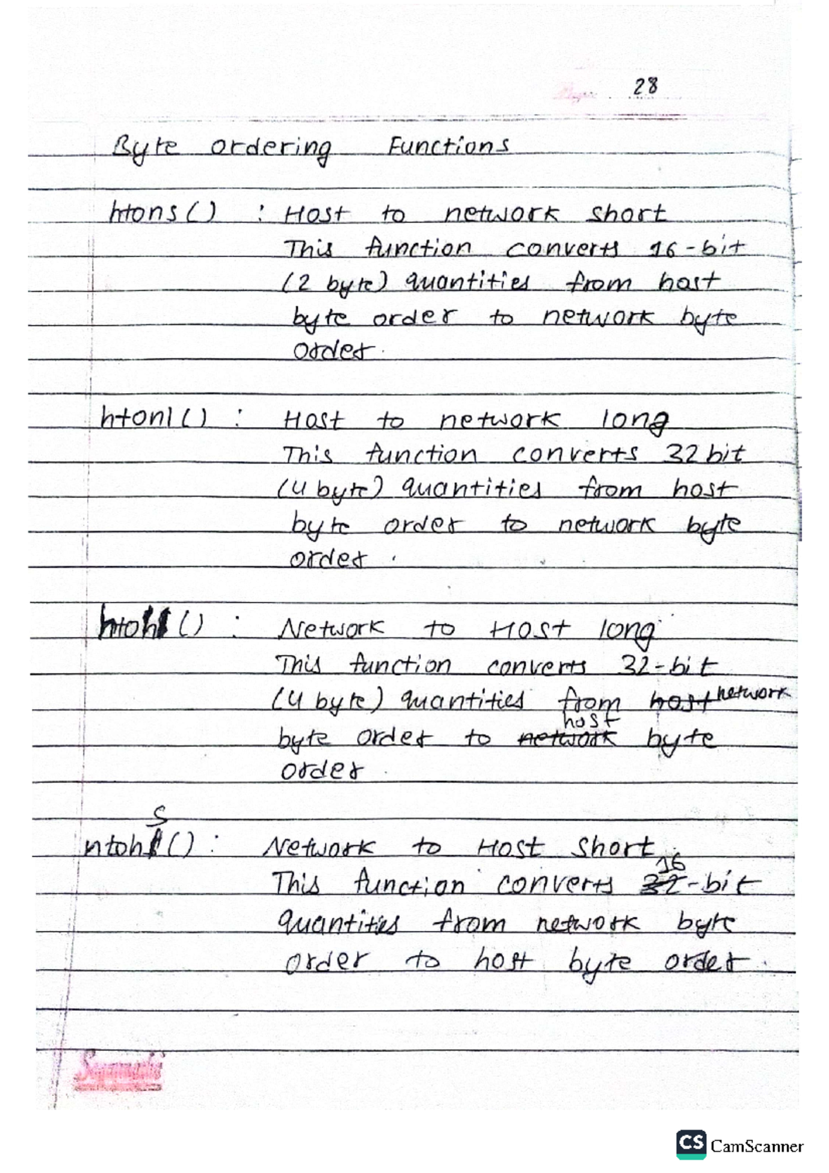 Network Programming - 28 te ordering Functions htons () : Host to ...