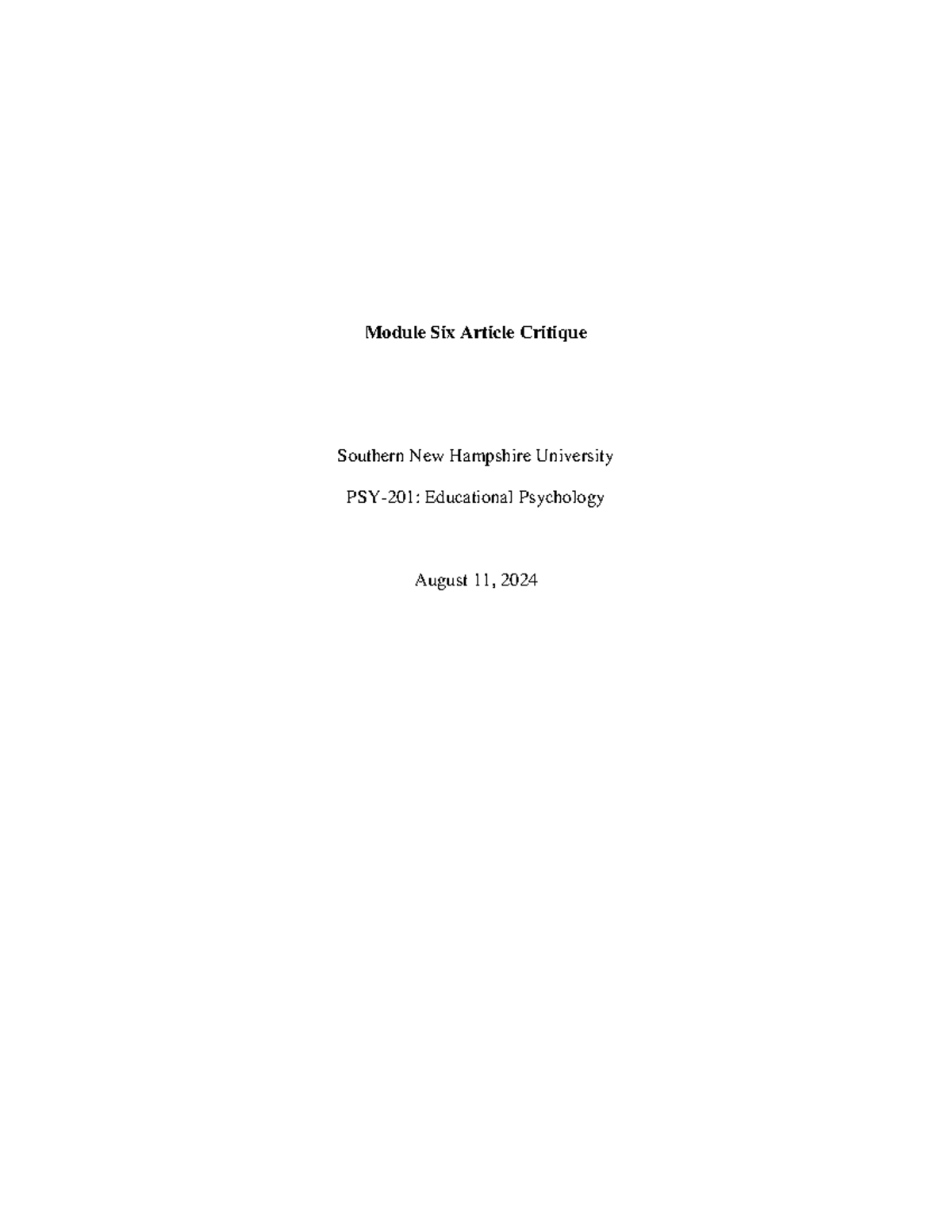 7-3 Module Seven Article Critique - Module Six Article Critique ...