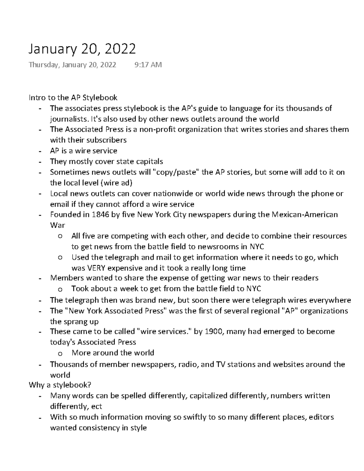 COM315 - Intro to the AP Stylebook - January 20, 2022 Thursday, January ...