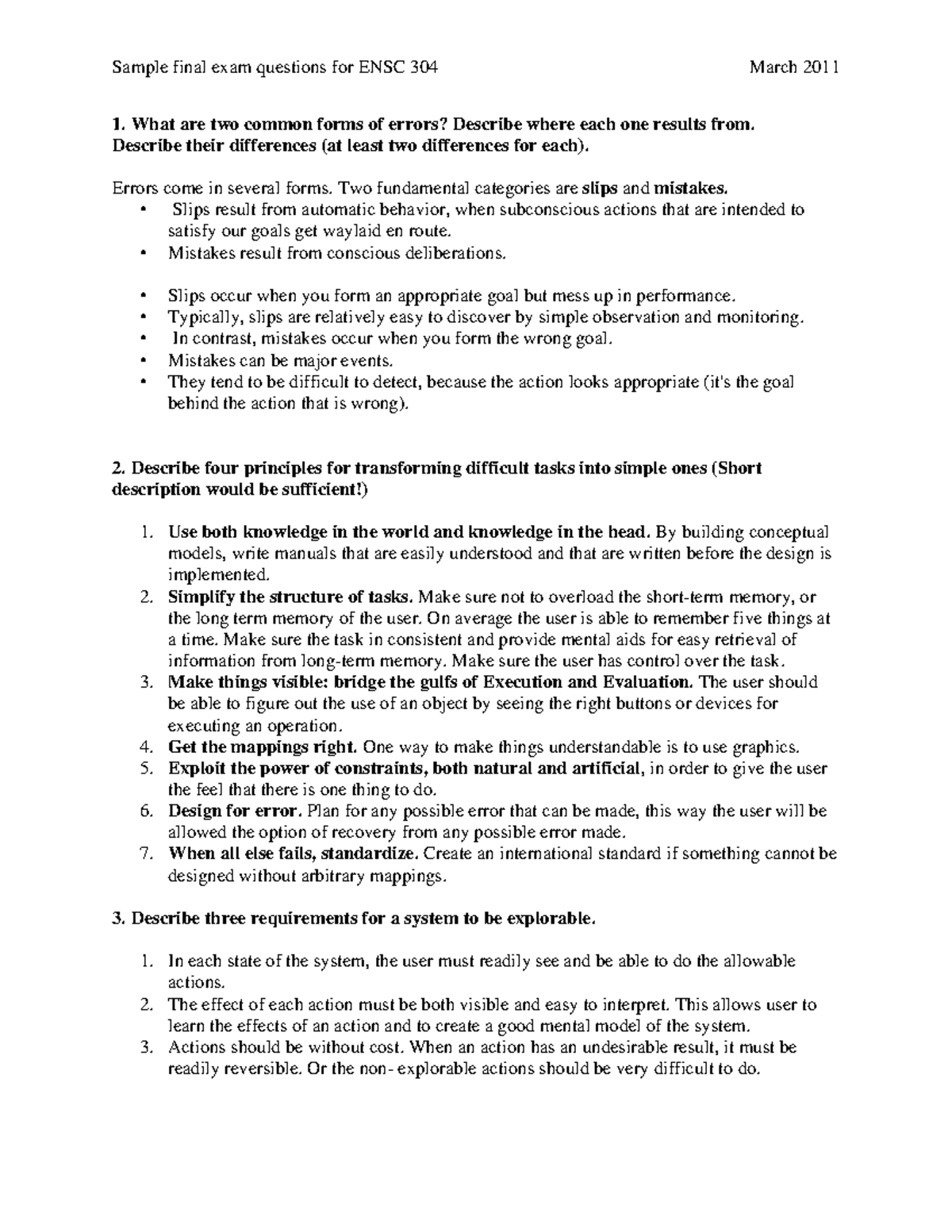 Practical - sample final exam questions - Sample final exam questions ...