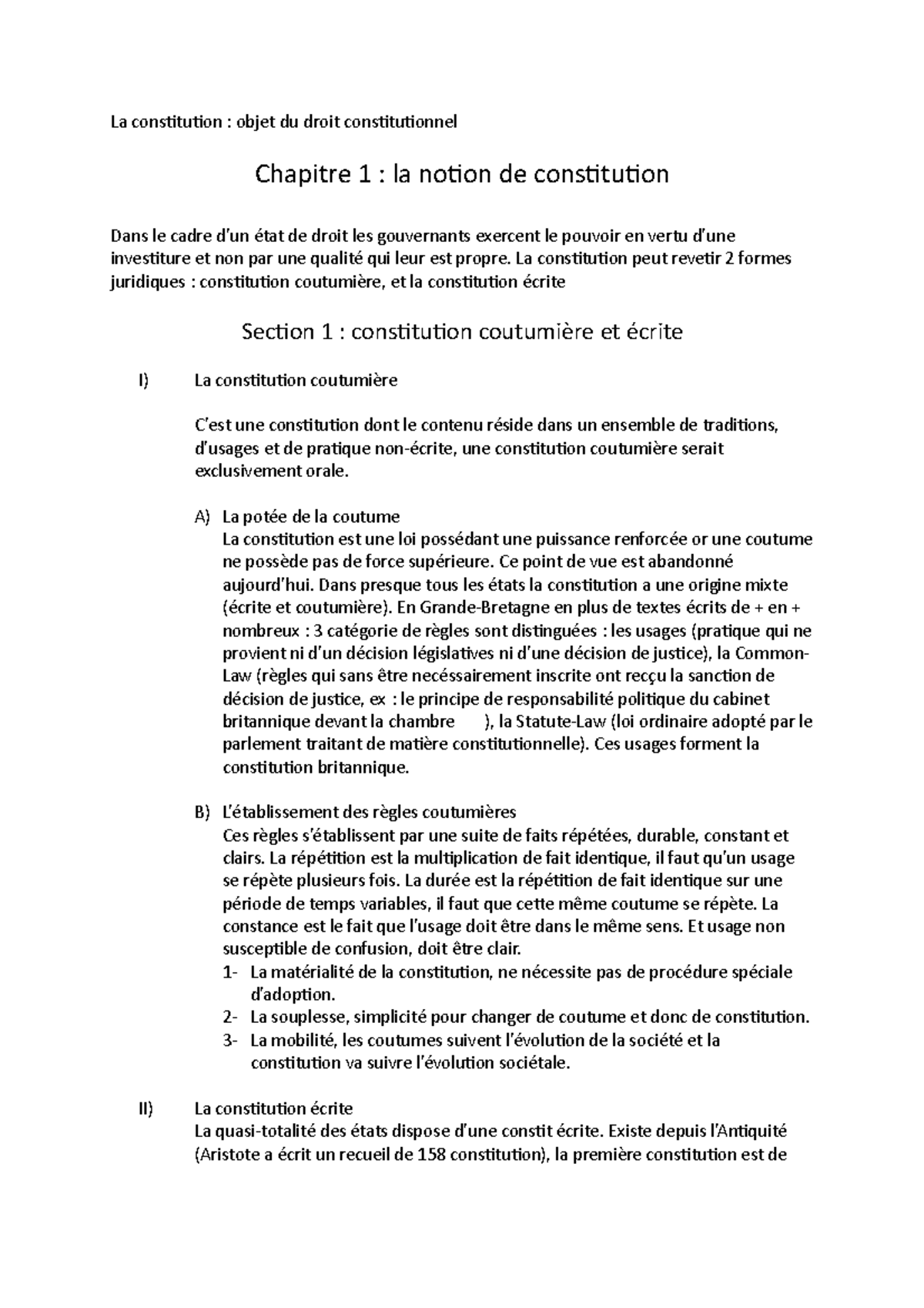 Chapitre 1- droit consit° - La constitution : objet du droit ...