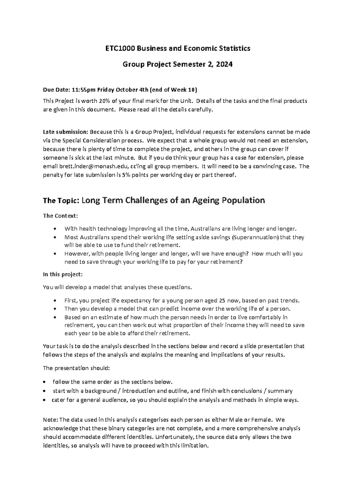 Group project Sem2 2024 - ETC1000 Business and Economic Statistics Group Project Semester 2 ...