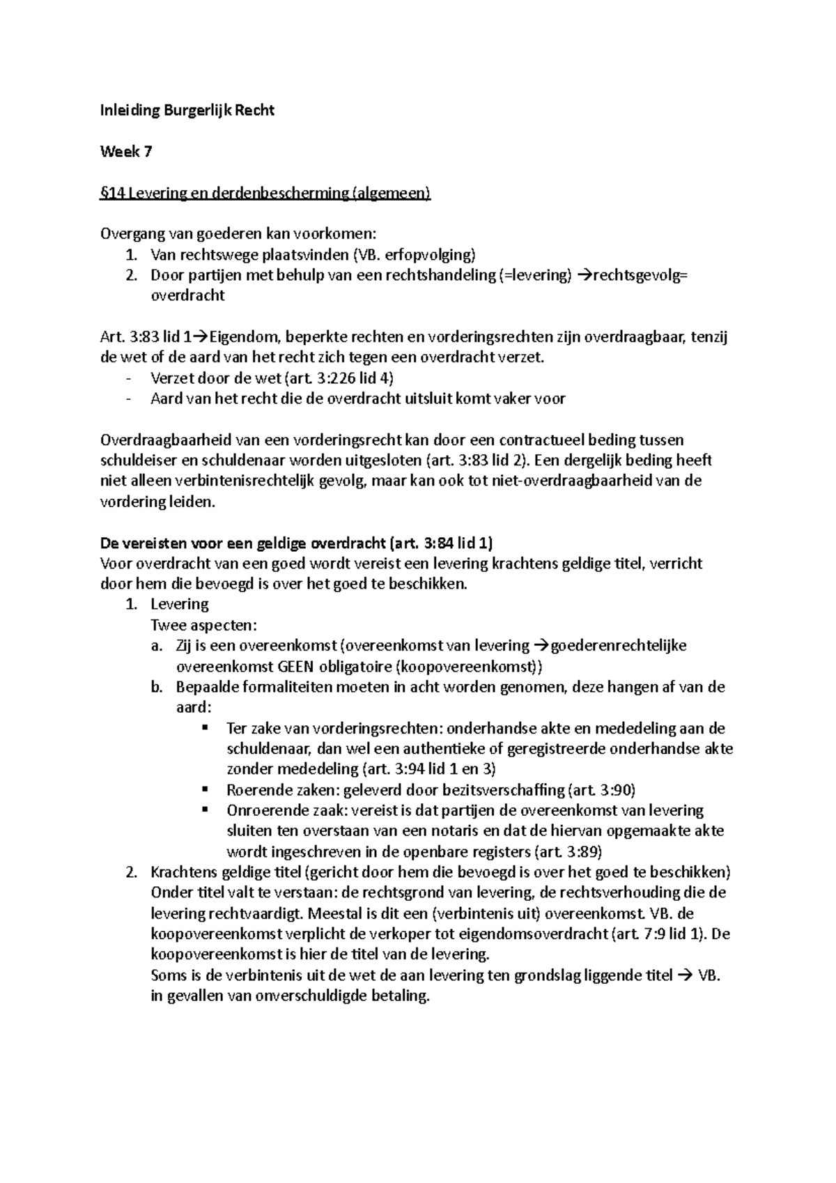 Inleiding Burgerlijk Recht Week 7 - Van rechtswege plaatsvinden (VB ...