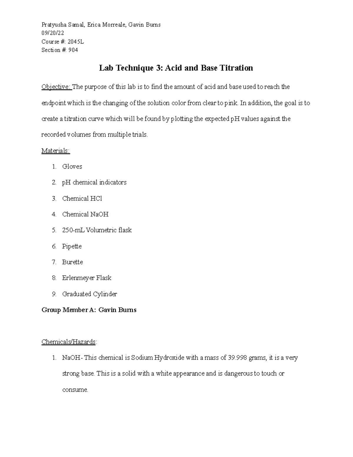Lab Technique 3 - Pab 3 Pre-lab - Pratyusha Samal, Erica Morreale ...