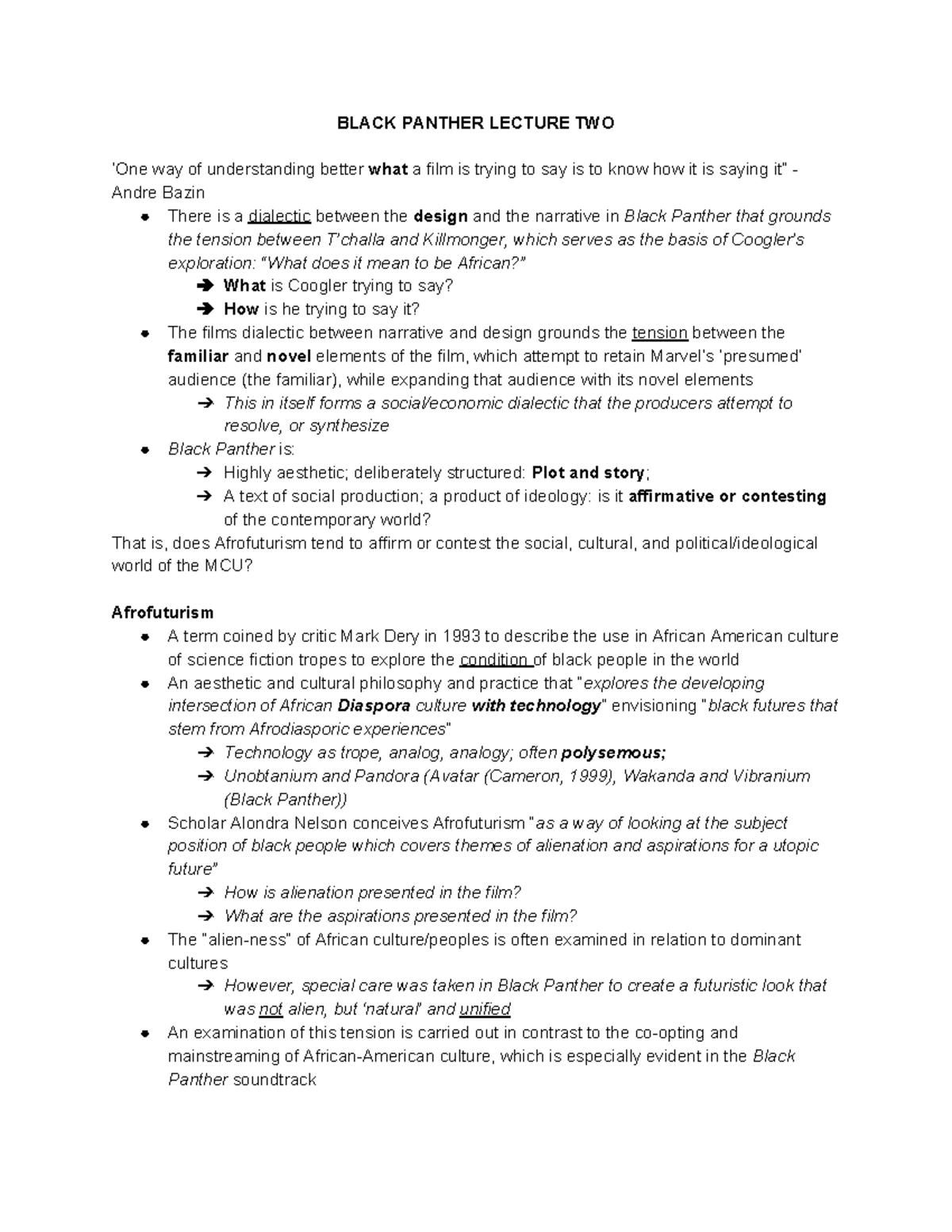ENGL 1200 - Sept 13th - Lec 3 - BLACK PANTHER LECTURE TWO ‘One way of ...