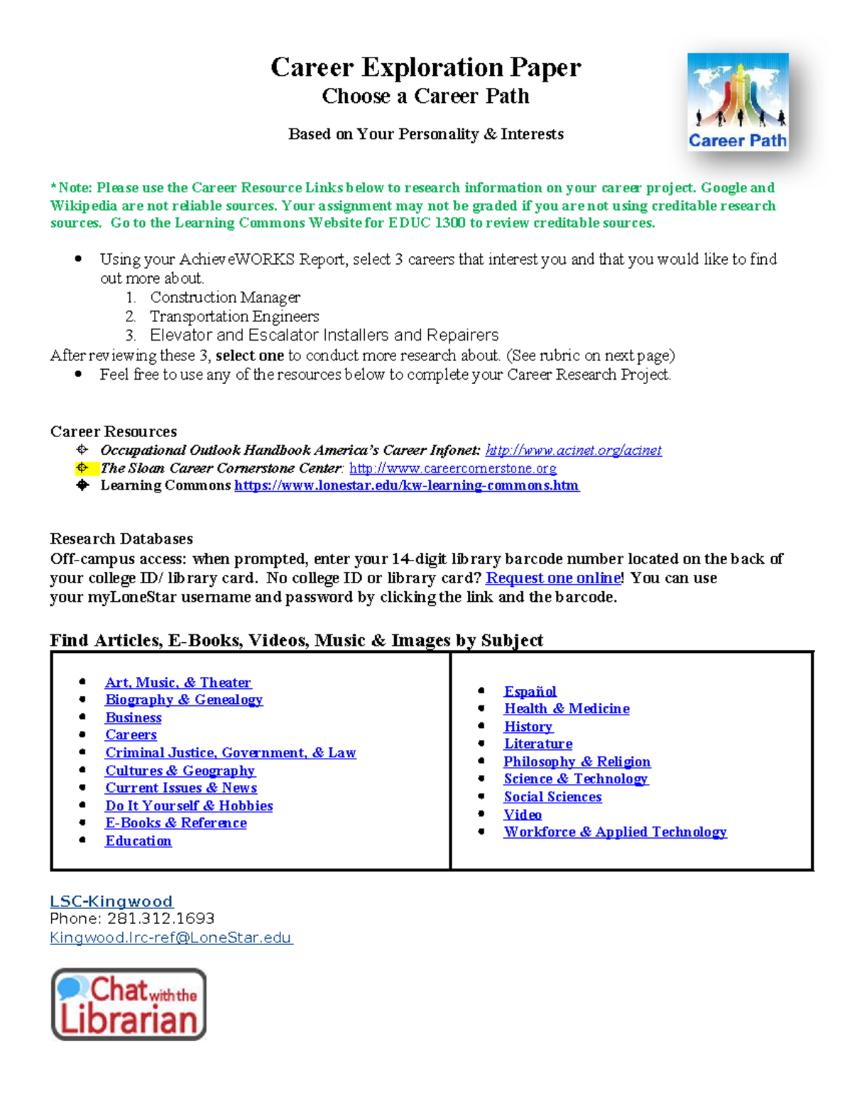 Career Exploration Project Fall 2023 KW - Career Exploration Paper ...