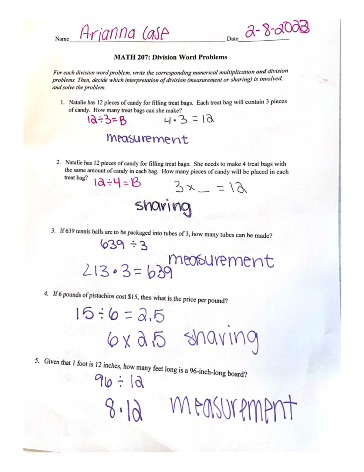 MATH 207 Division Word Problems - MATH 207 - Studocu