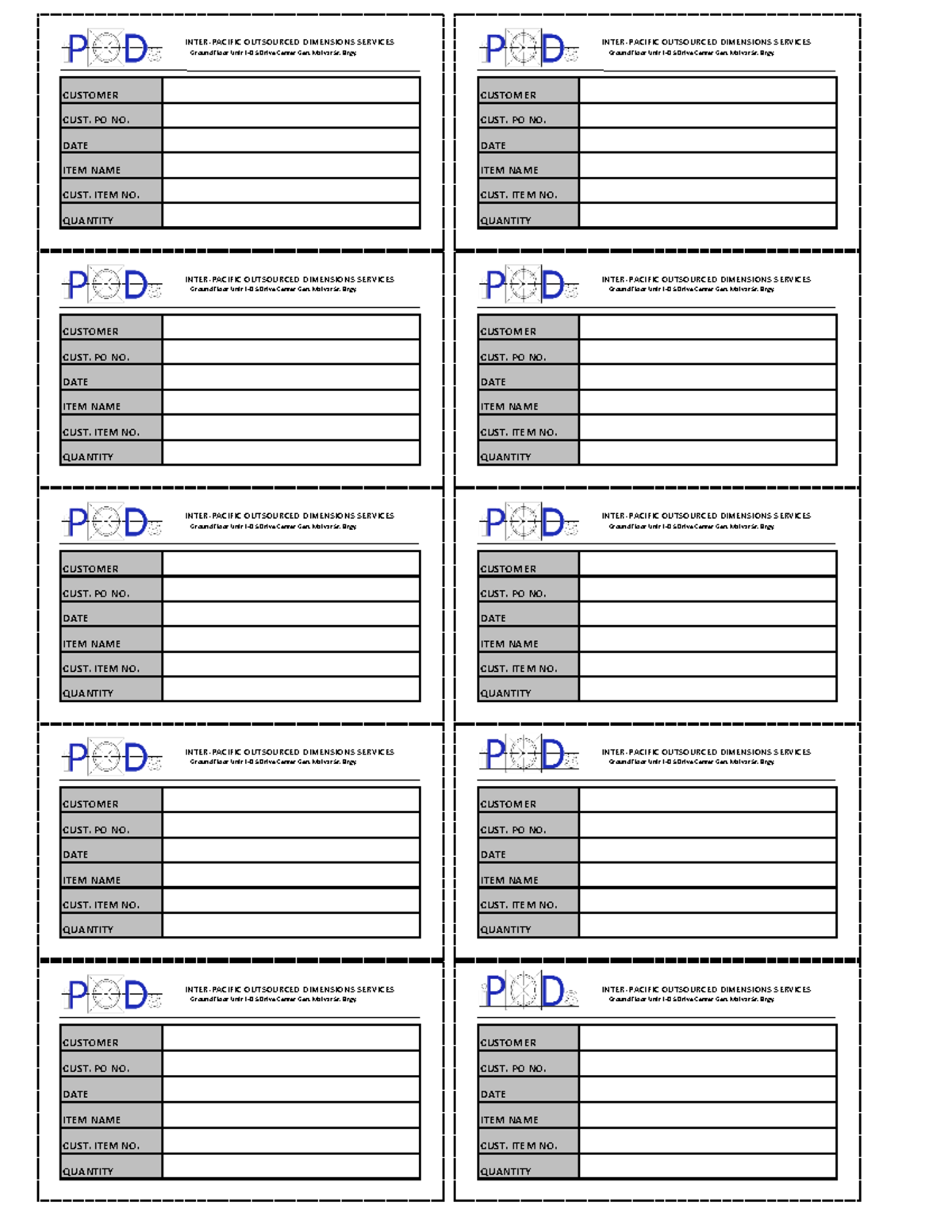 Purchasing Sticker - CUSTOMER CUSTOMER CUST. PO NO. CUST. PO NO. DATE ...