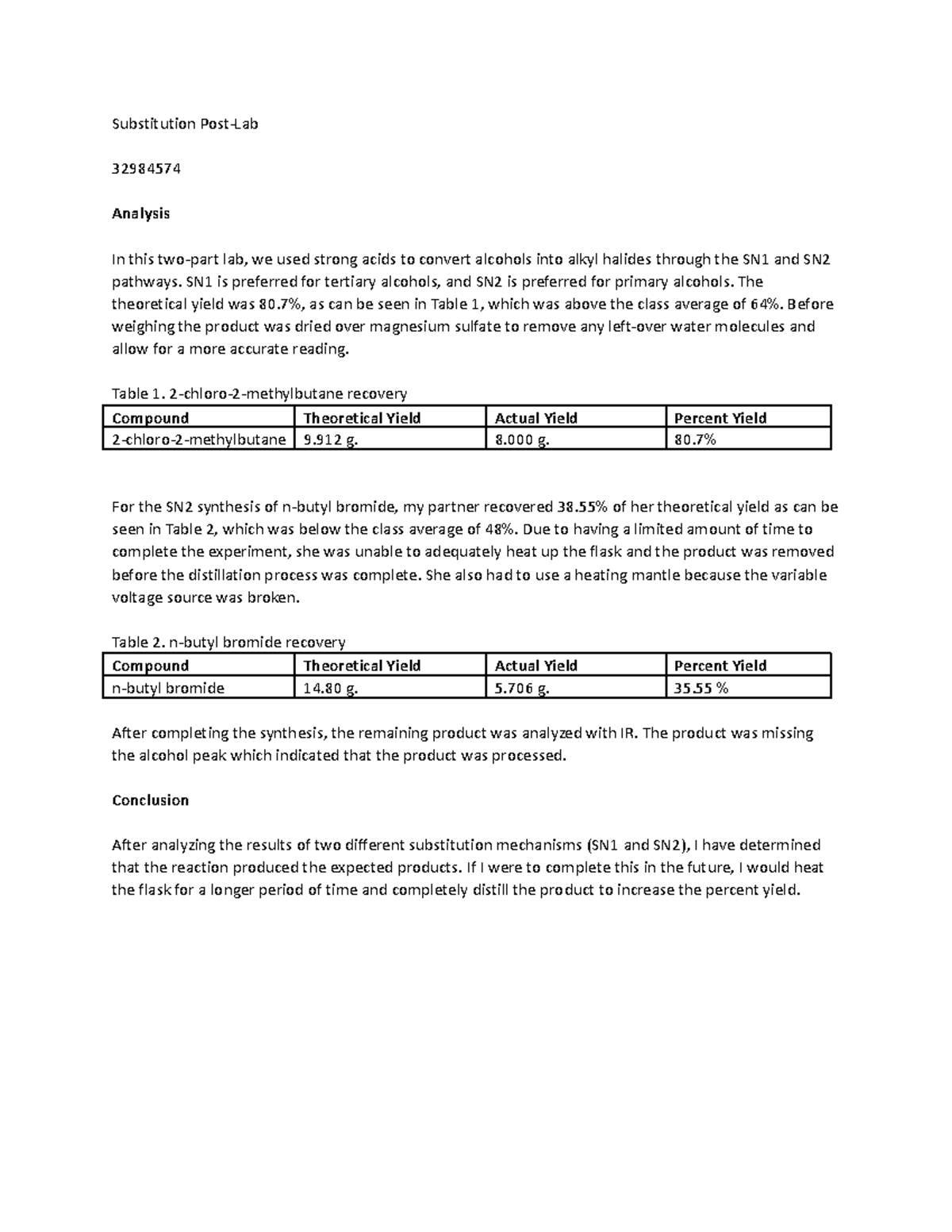 Substitution Post-Lab - Substitution Post-Lab 32984574 Analysis In this ...