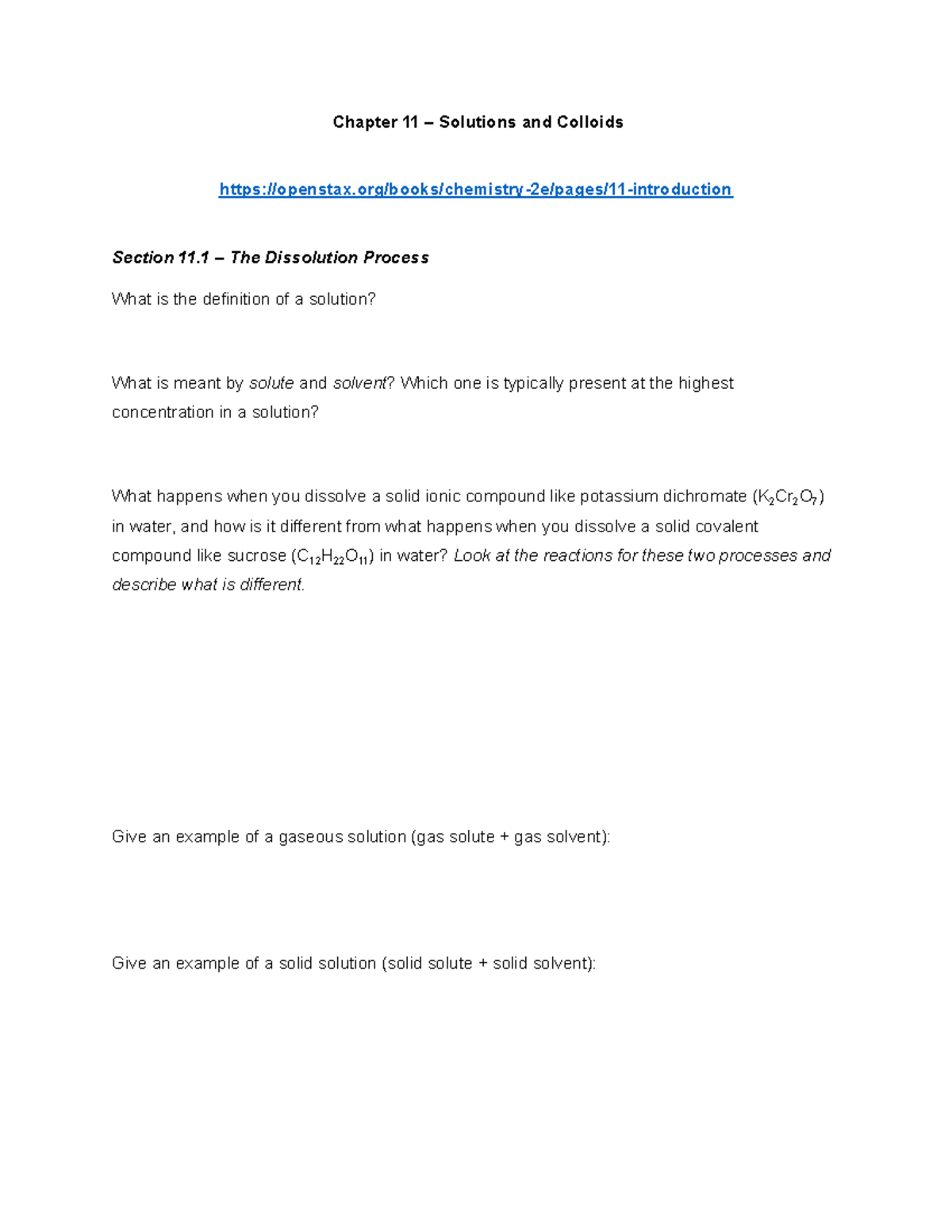 Chapter 11 Guided Notes - Chapter 11 – Solutions and Colloids - Studocu