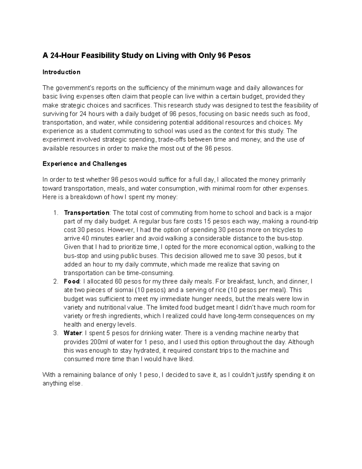 96 Peso Challenge - A case study that answers whether you can survive a ...