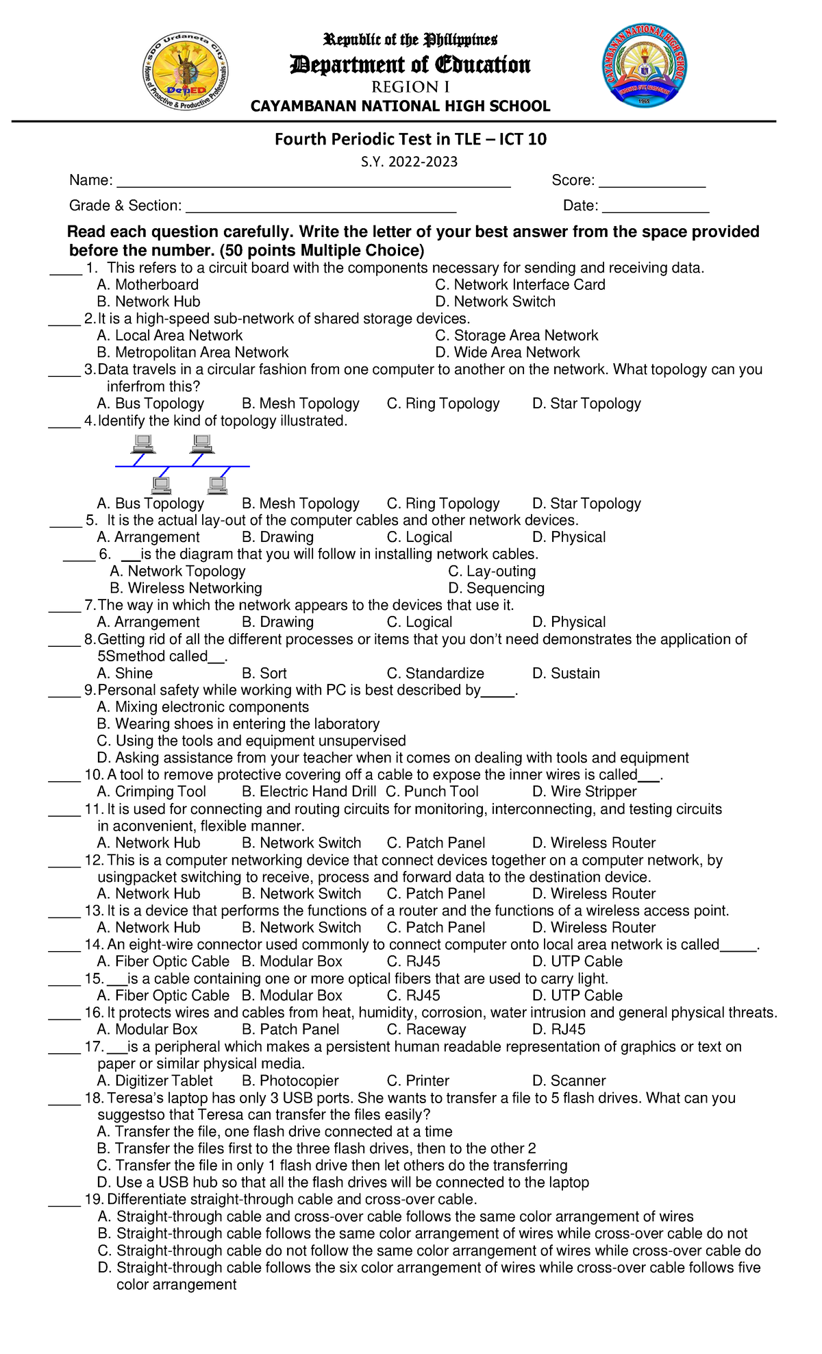Q4 TLE 10 Periodic Exam - Summary education - Republic of the ...