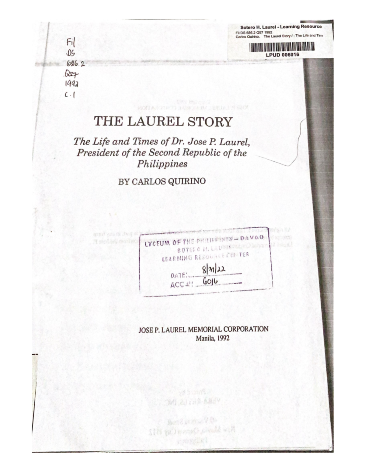 JPL - Chapter 1 - JPL LIFE STORY - Sotero H. Laurel Learning Resource ...