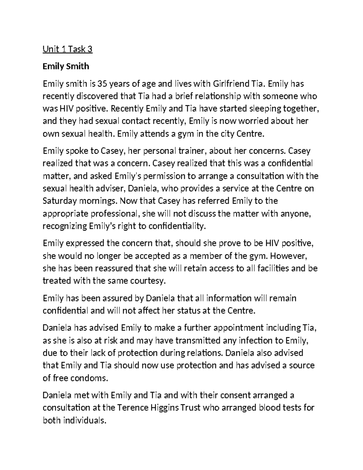 Unit 1 task 3 1 - unit 1 task 2 - Unit 1 Task 3 Emily Smith Emily smith is 35 years of age and ...