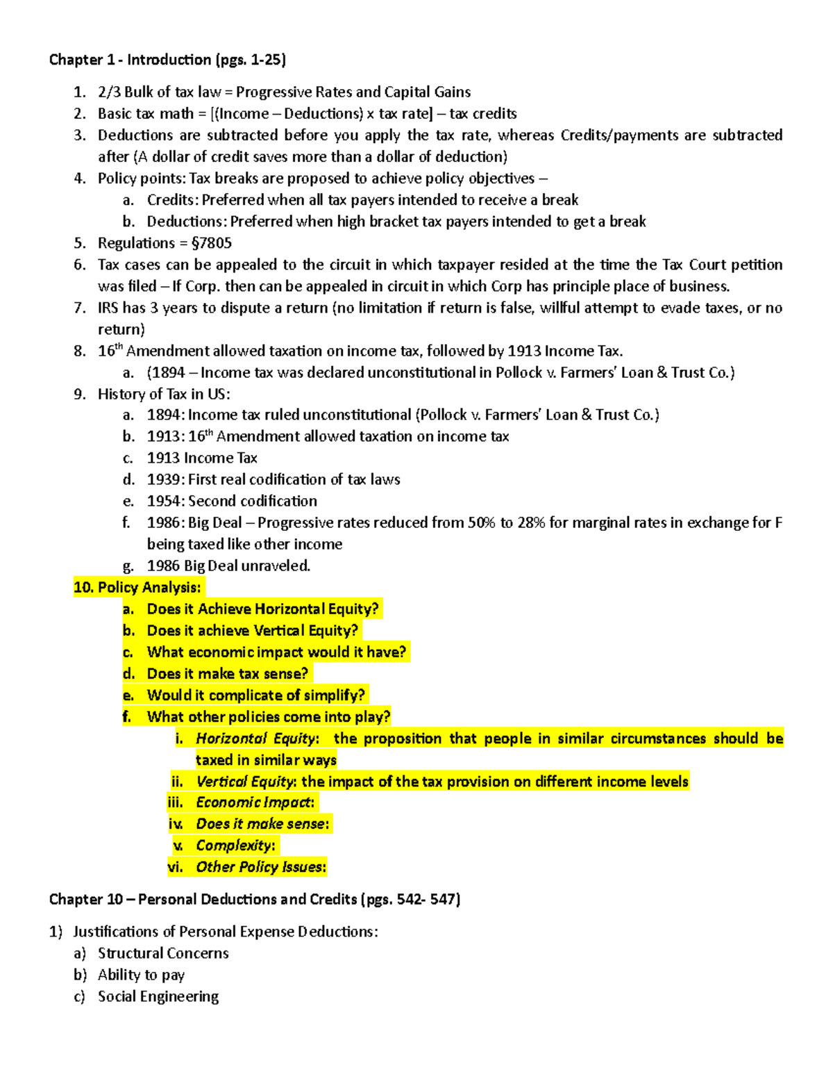 Federal Income Tax Outline - Chapter 1 - Introduction (pgs. 1-25) 2/3 ...
