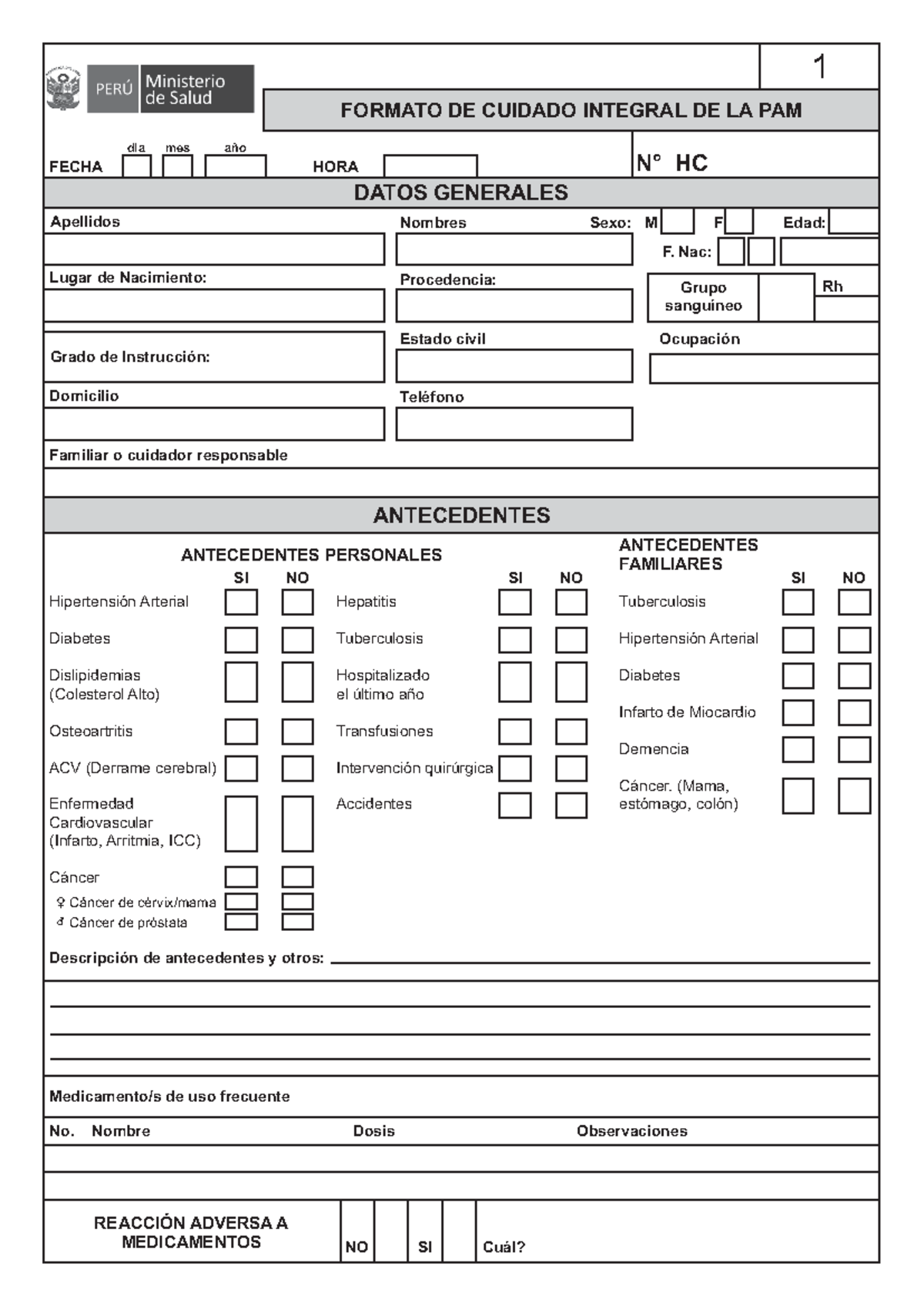 Historia Clinica Vacam Breve - FORMATO DE CUIDADO INTEGRAL DE LA PAM ...